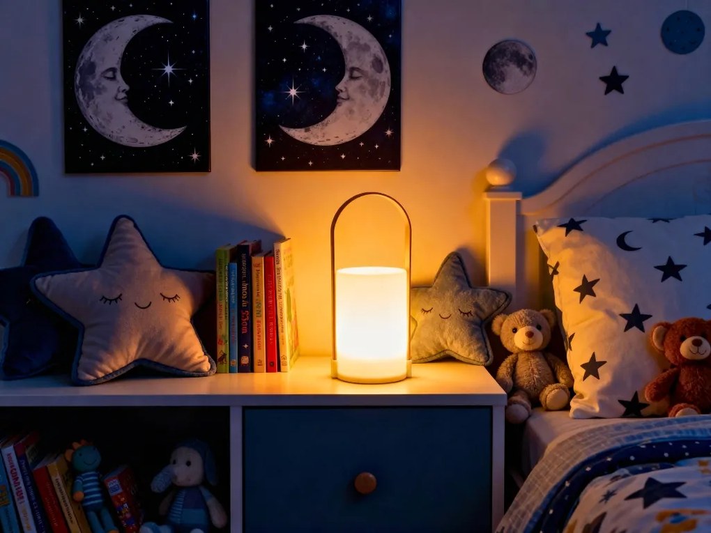 LED stolní lampa s rukojetí LUNARI 25 cm, bílá