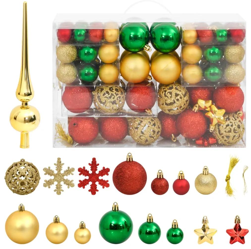 111dílná sada vánočních ozdob červená/zelená/zlatá polystyren - Default Title