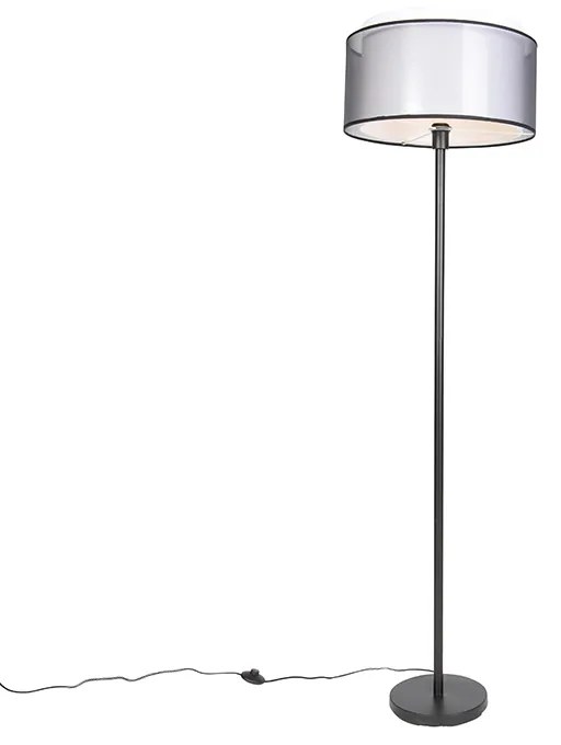 Designová stojací lampa černá s černobílým stínítkem 47 cm - Simplo