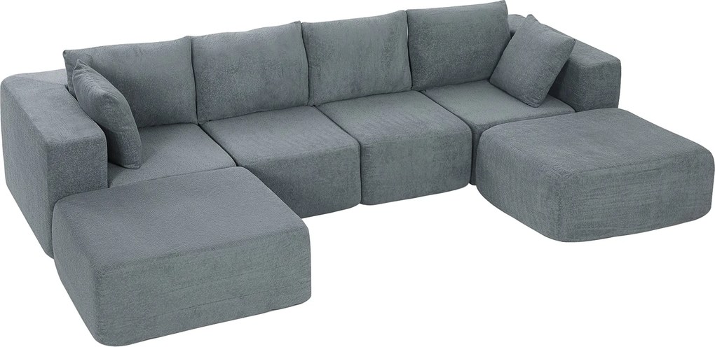 HOMCOM rohová sedačka s rozkladem, U‑tvar, 294 × 165 × 70 cm — hluboká sedadla, čtyřmístná, lněný vzhled, tmavě šedá | Aosom