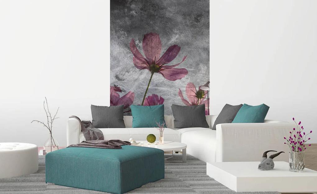 DIMEX | Vliesová fototapeta na zeď Abstrakt fialové květy MS-2-0363  | 150 x 250 cm | fialová, vícebarevná, šedá