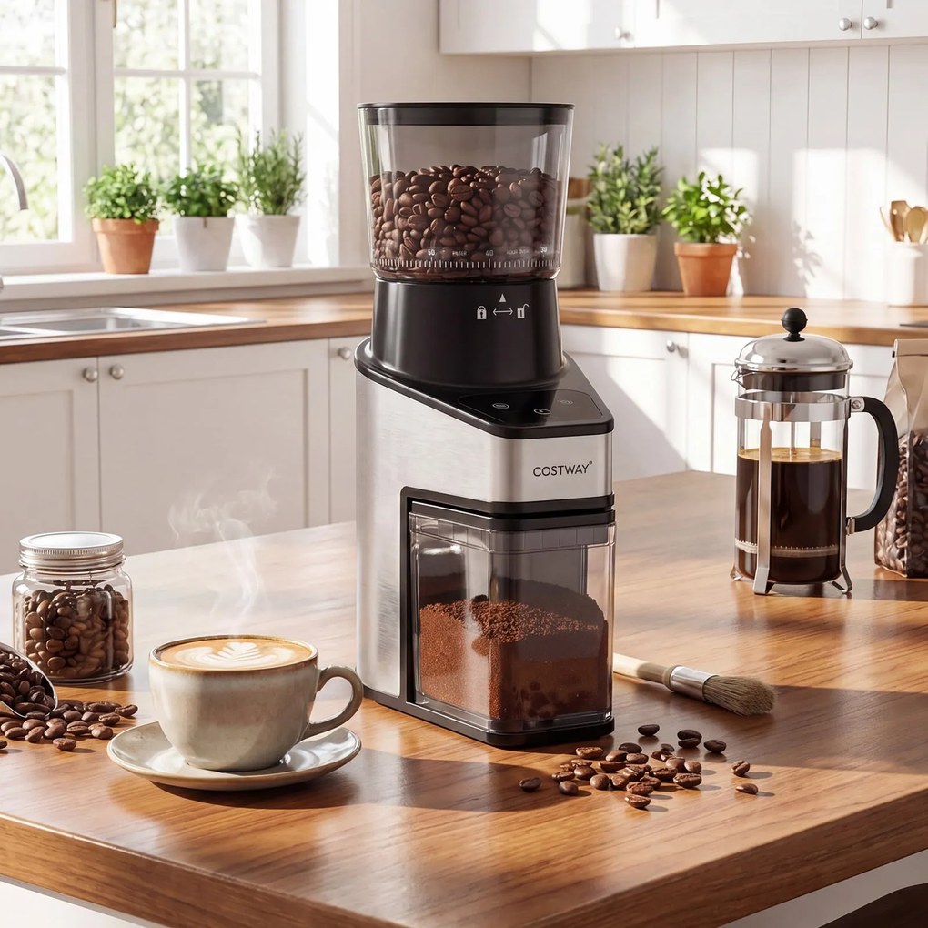 Costway Elektrický mlýnek na kávu s kónickým mlýnkem mlýnek na espresso s 60