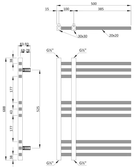 Sapho - Koupelnový radiátor MAGDALENA 241W/230V 50x69 cm lesklý chrom