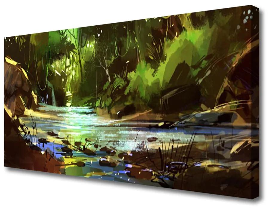 Obraz na plátně Les Jezero Kameny Příroda 125x50 cm