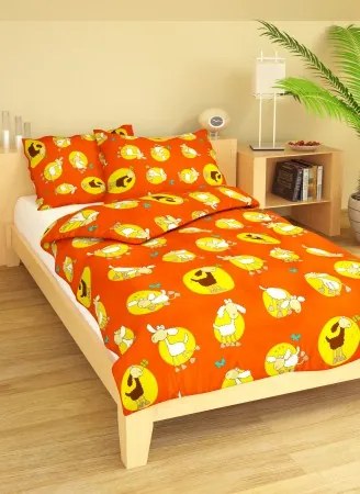 Brotex Povlečení bavlna Ovečky oranžové nitěný knoflík 90x135 45x60