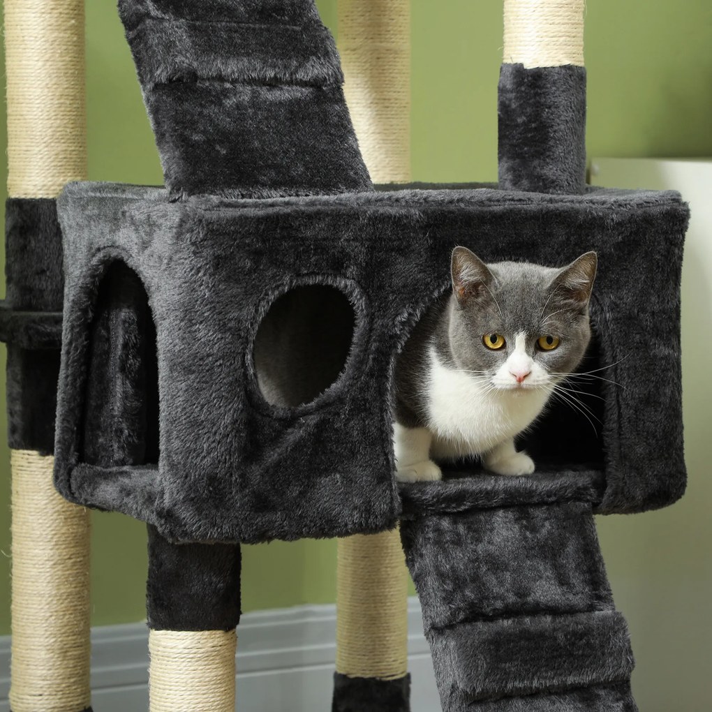Škrabací strom PawHut XXL Cat Cave Ladder Climbing Tree Multilevel Grey 50x50x170cm