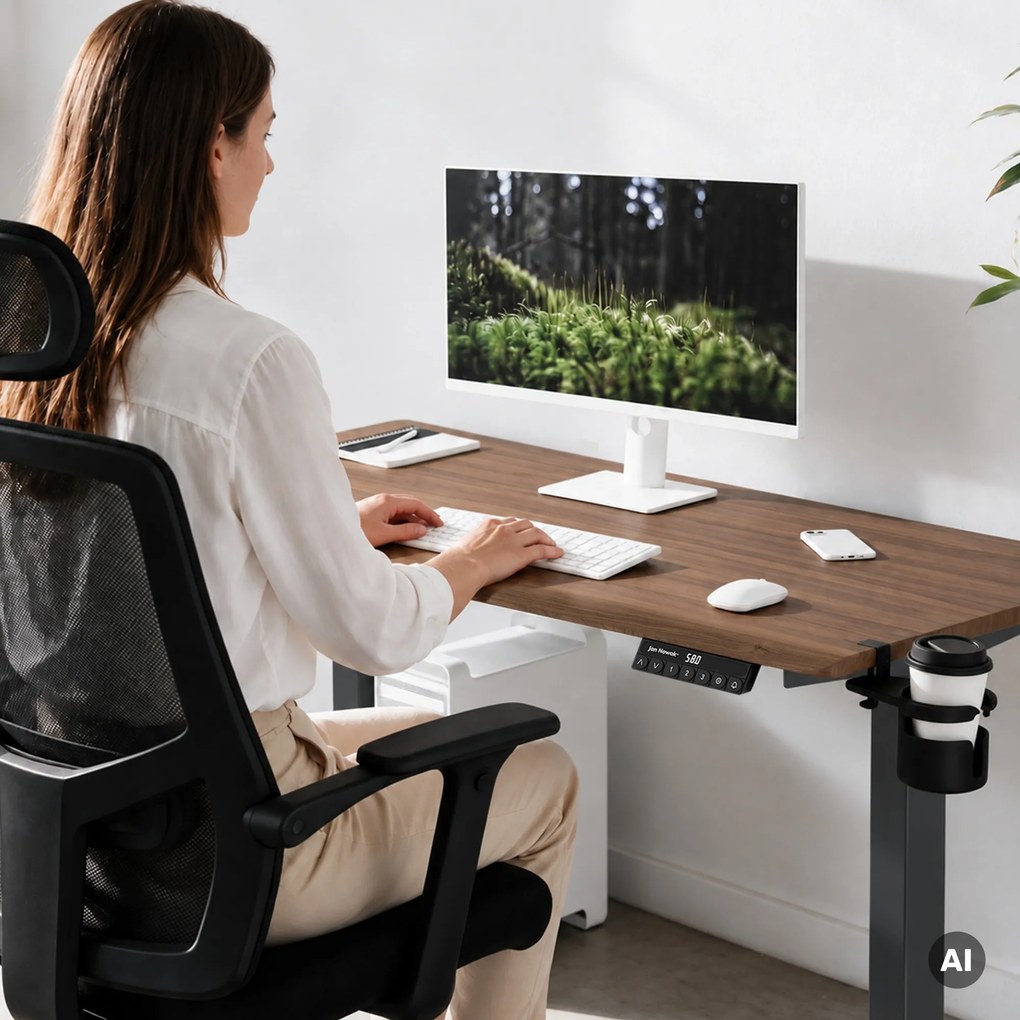 Elektrický stůl s regulací výšky ergonomický antracitový/ořech,1400x700 mm: ARIA