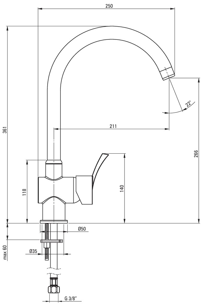 Deante Kostel, dřezová baterie s ramenem ve tvaru "U", chromová, BFK_062M