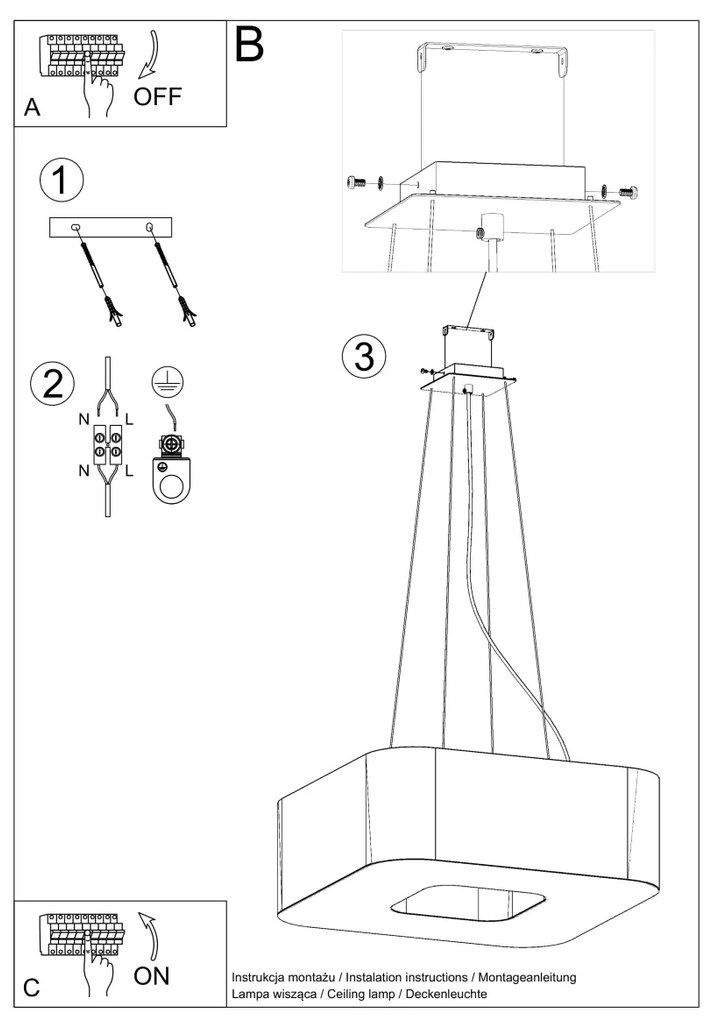 Závěsné svítidlo Urano, 1x bílé textilní stínítko, (bílý plast), (60 cm)