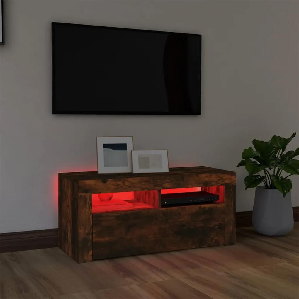 TV skříňka s LED osvětlením kouřový dub 90 x 35 x 40 cm