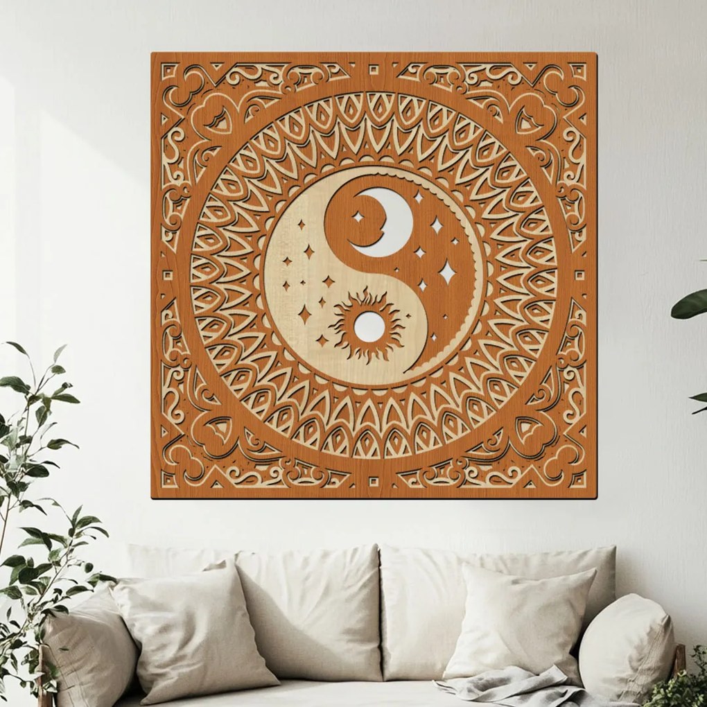 dřevo života Dřevěná 5 vrstvá mandala YING YANG Zvolte rozměr (cm): 80, Zvolte barevný dekor: černá-bílá