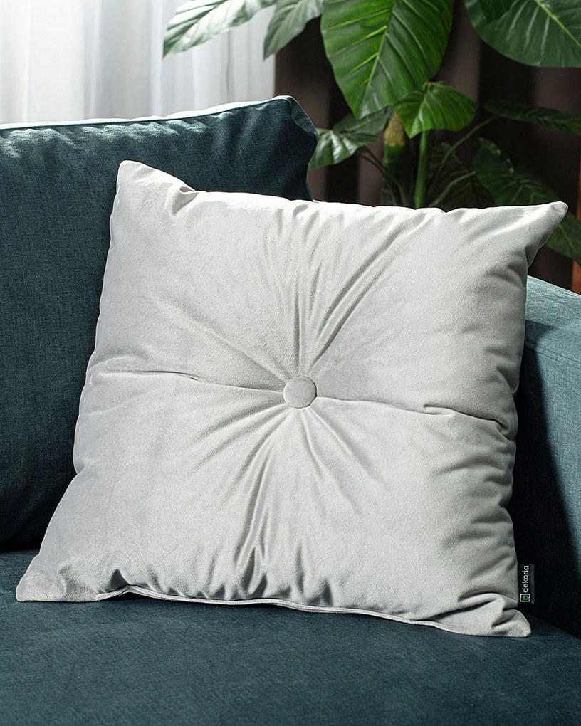 Sametový polštář Velvet s knoflíkem barva šedá látka lesklé, sametová