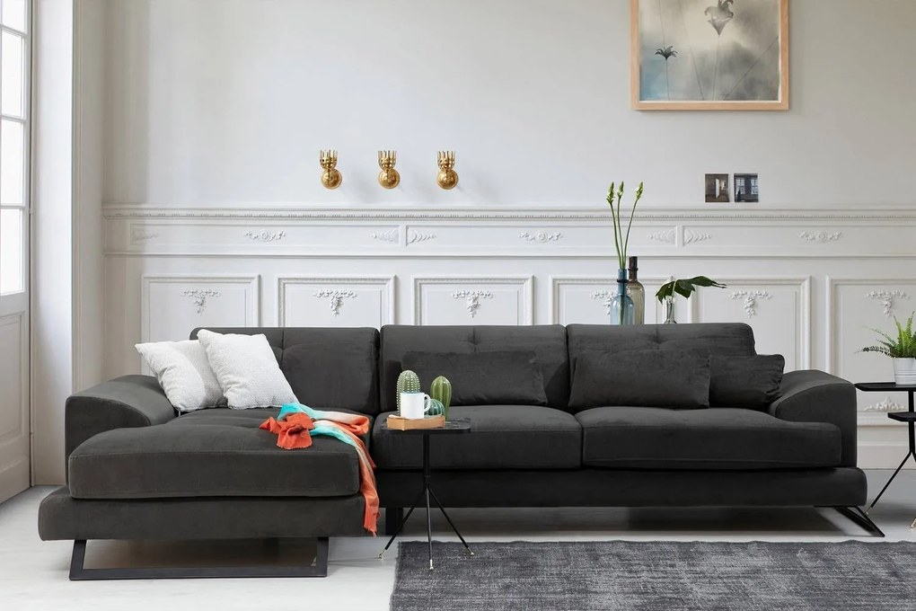 Designová rohová sedačka Heimana 308 cm antracitová - levá