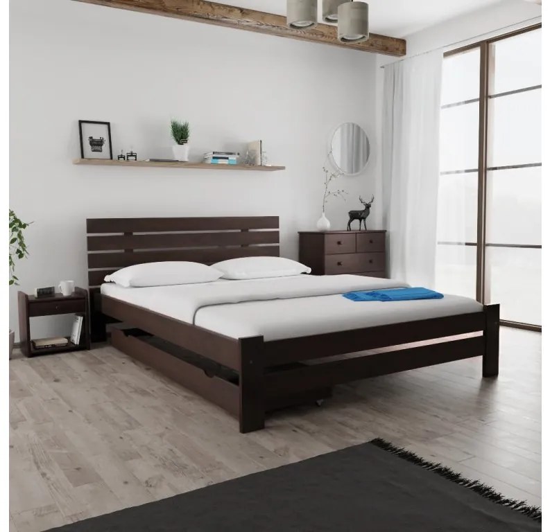 Postel PARIS zvýšená 160 x 200 cm, ořech Rošt: S laťkovým roštem, Matrace: Matrace Coco Maxi 20 cm