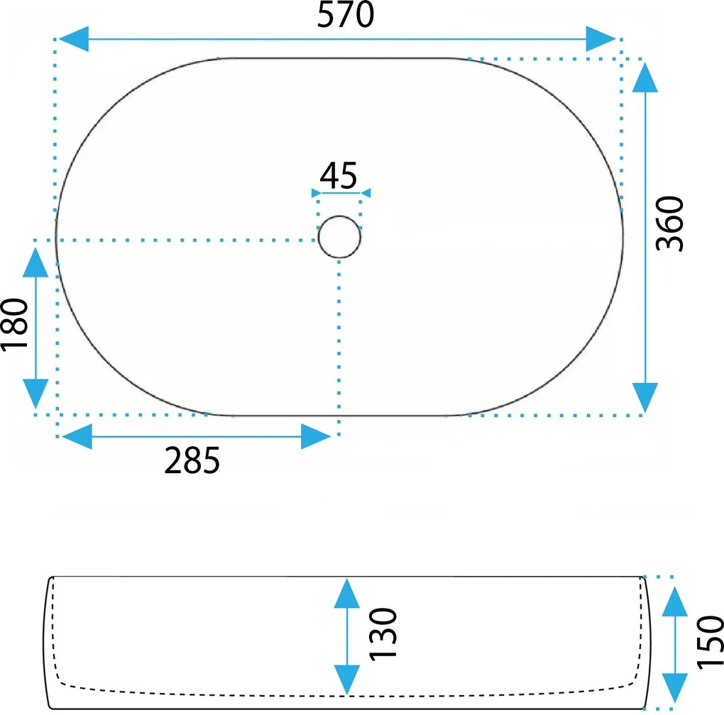 Rea Alma, umyvadlo na desku 570x360x150 mm, bílá lesklá, REA-U0600