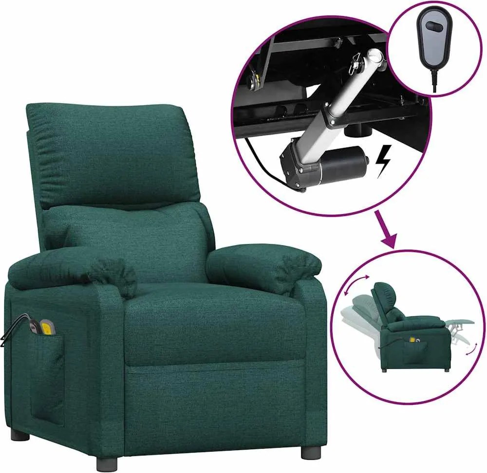 Elektrické masážní křeslo tmavě zelené textil 3098436