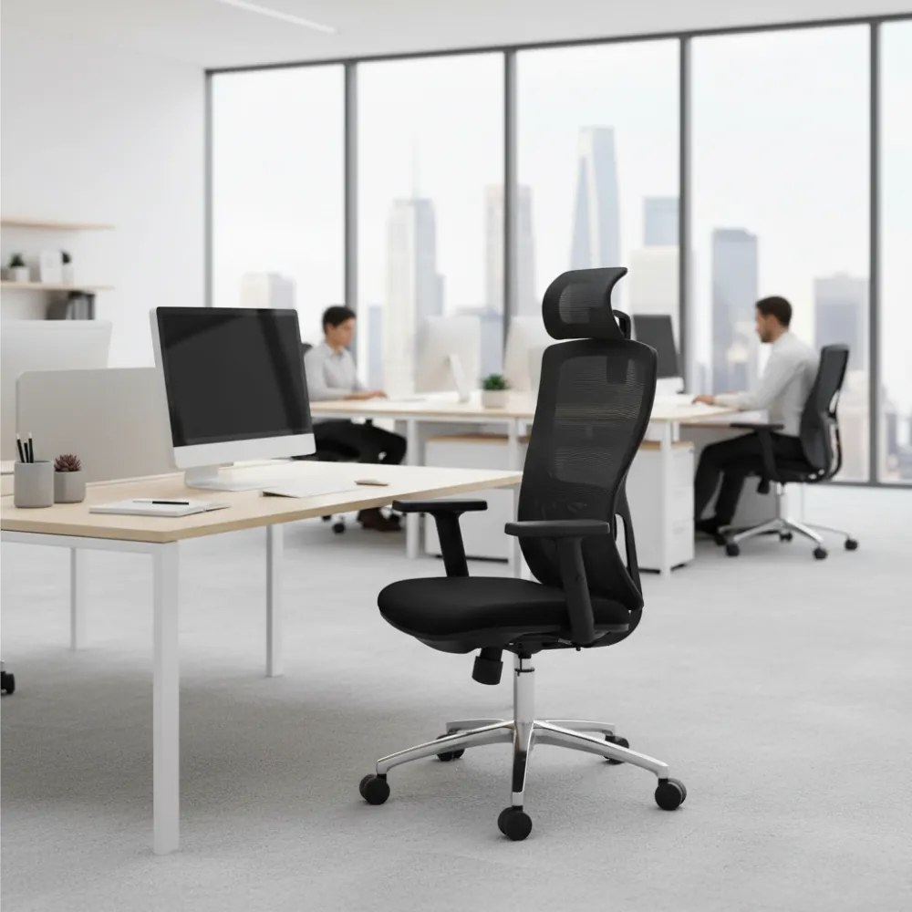 Kancelářská ergonomická židle Neoseat TASCO — látka, síť, černá, nosnost 150 kg