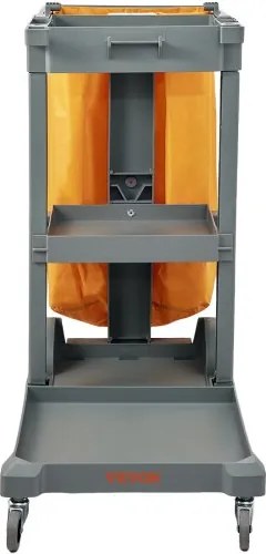 Úklidový vozík, 3-policový komerční plastový vozík na úklid o kapacitě – 94,6 l