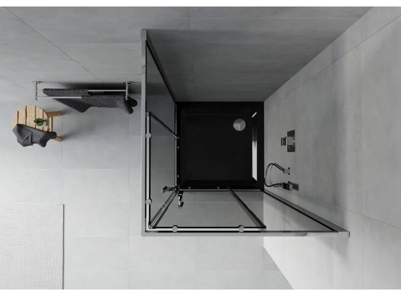 Mexen Rio, čtvercový sprchový kout s posuvnými dveřmi 80 x 80 cm, 5mm šedé sklo, chromový profil + černá sprchová vanička, 860-080-080-01-40-4070