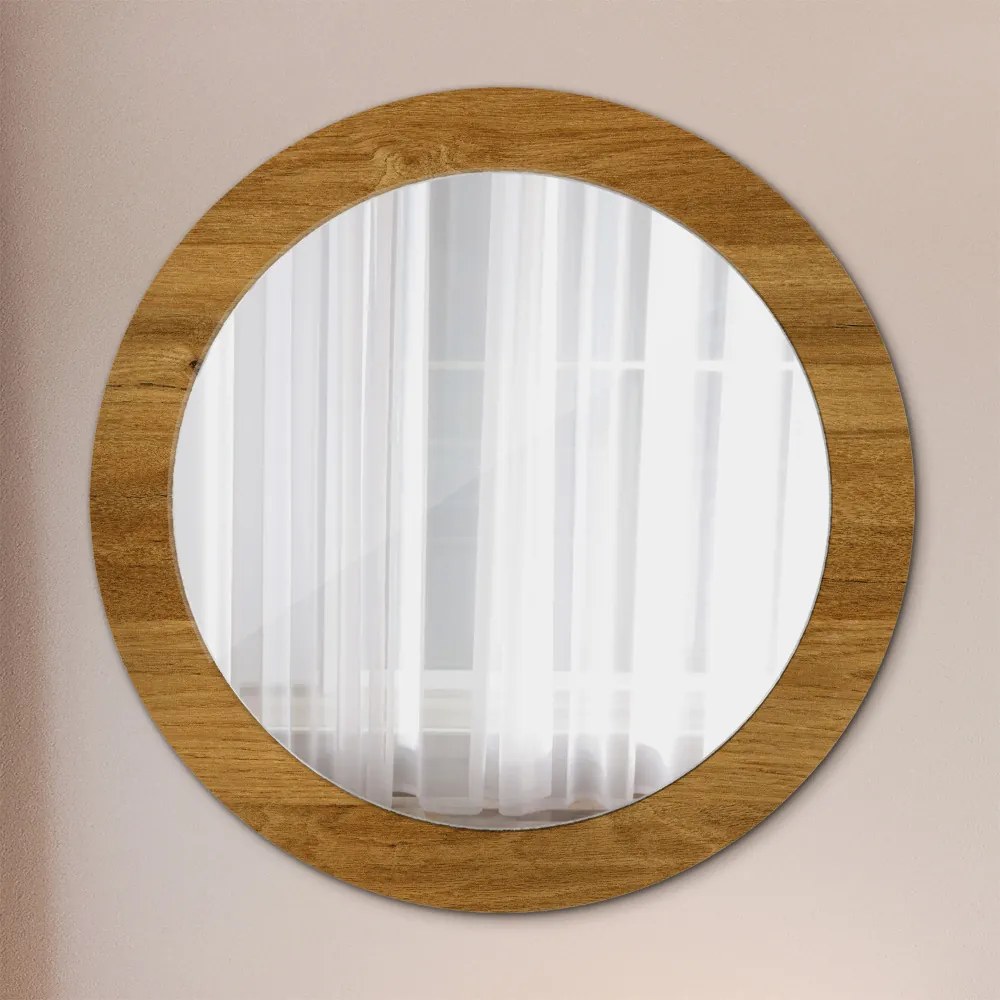 Kulaté dekorativní zrcadlo Rustikální dub fi 70 cm