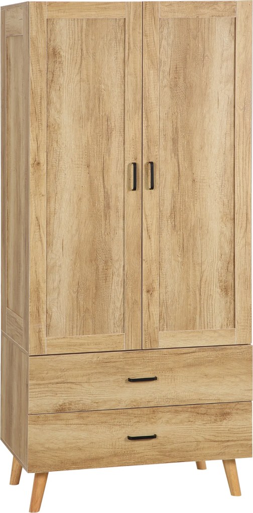 HOMCOM Skříň s úložným prostorem, 2 dveře, 2 zásuvky a závěsná tyč - 80 x 54 x 180 cm