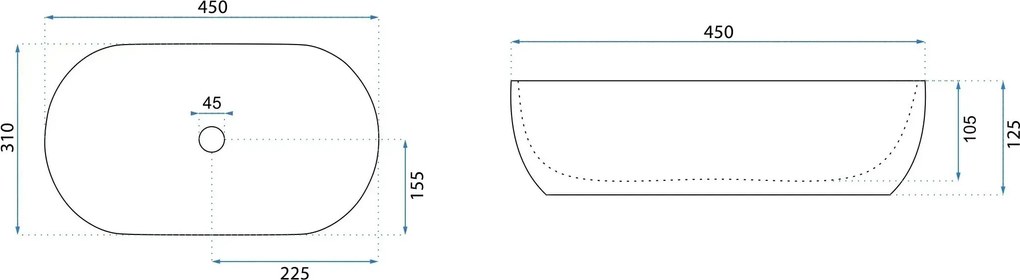 Rea Amelia, umyvadlo na desku 450x305x125 mm, bílá lesklá, REA-U4330