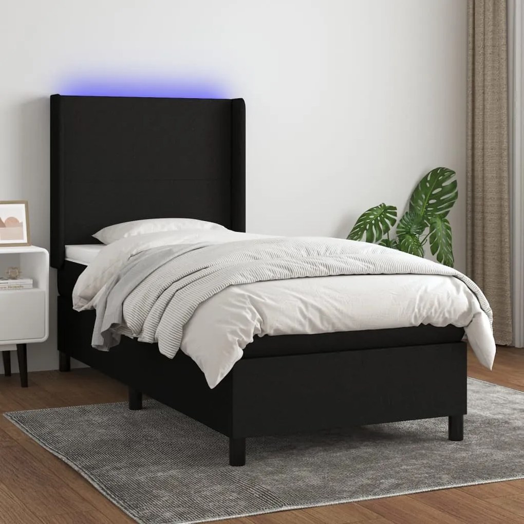 Box spring postel s matrací a LED černá 90x190 cm textil 3138119