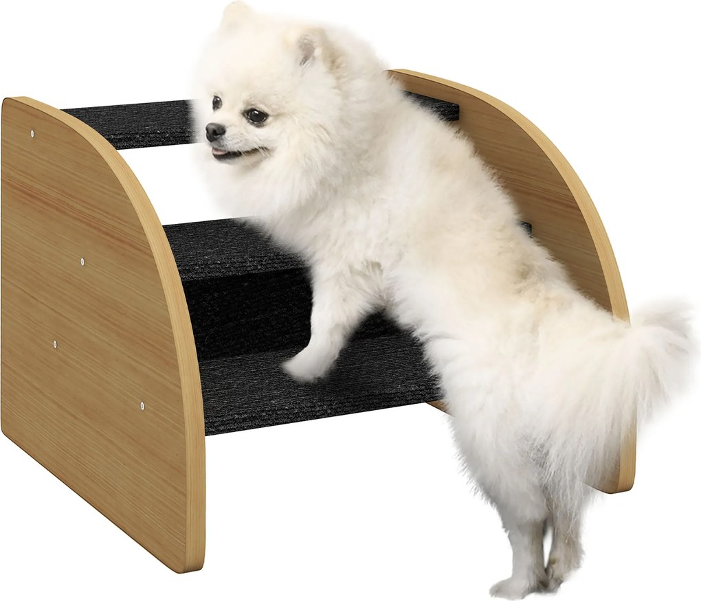 PawHut Zvířecí Schody 3 Krokové 30 cm Vysoké Schody pro Zvířata s Bočními Stěnami a Rampou pro Psy pro Malé Psy a Kočky, Pomocný Prvek pro Vstup na Po