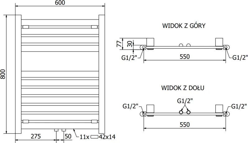 Mexen Uran topné těleso 800 x 600 mm, 420 W, černá, W105-0800-600-00-70