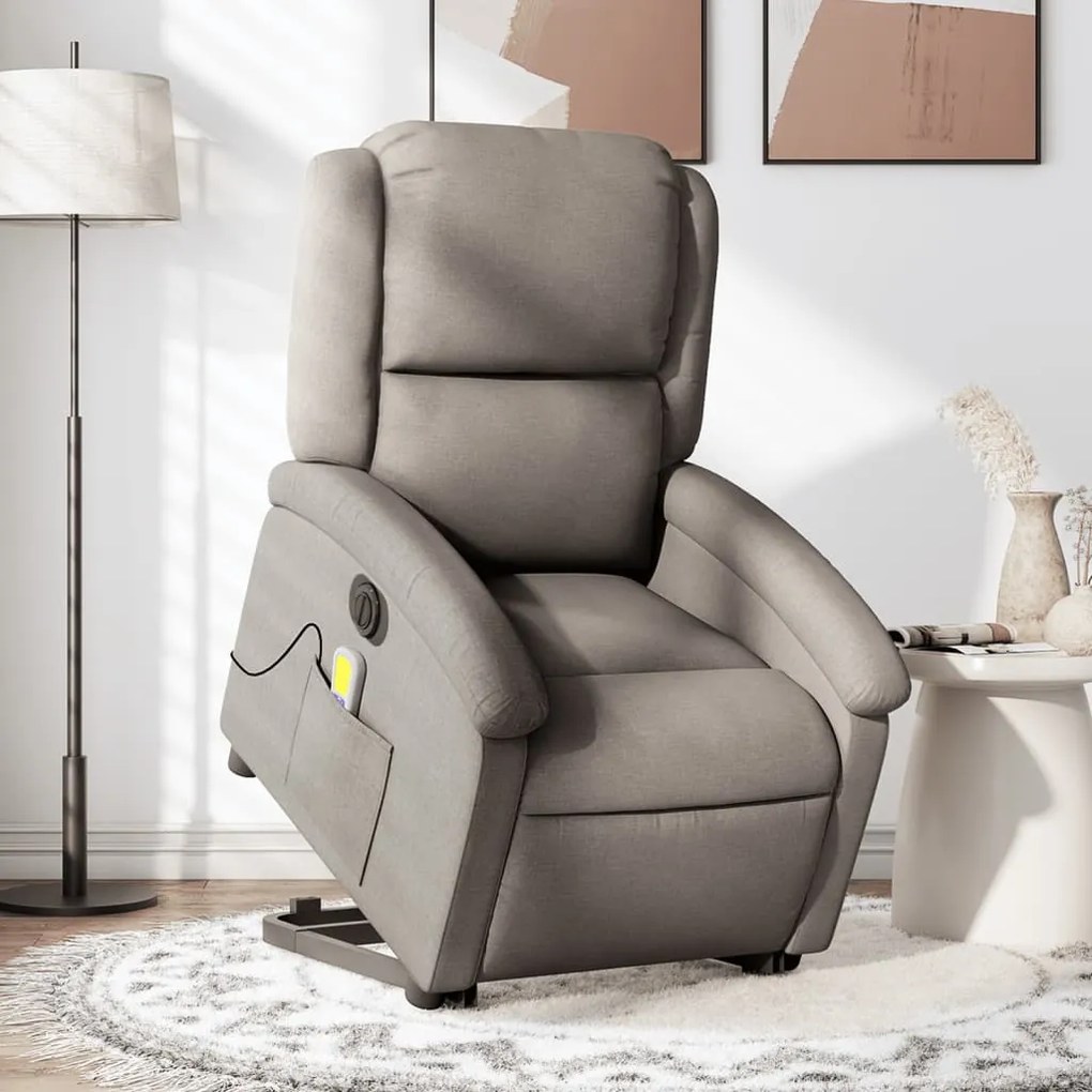 Elektrické zvedací masážní polohovací křeslo taupe textil 3204208