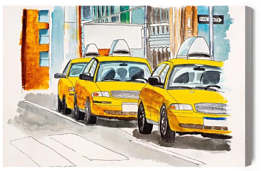 Obraz New York City Taxíky Malované Akvarelem Nedostatek Nedostatek Plátno Canvas 120x80