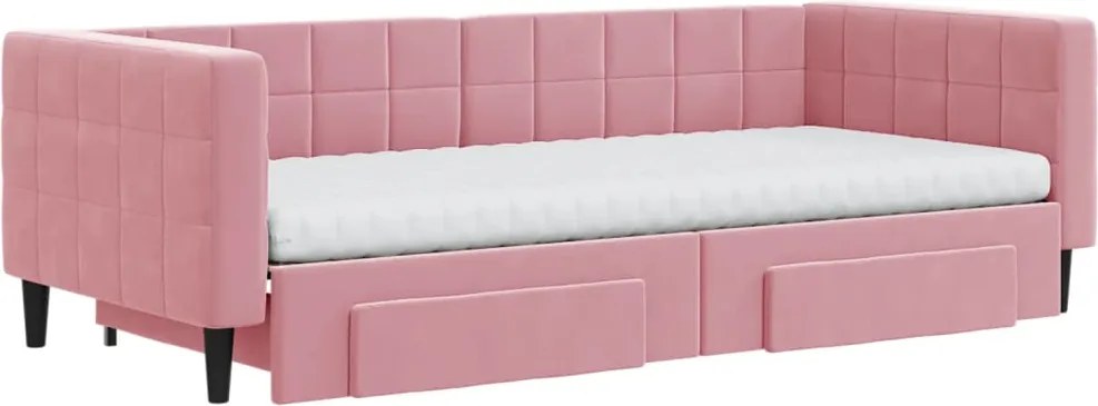 Válenda s přistýlkou a zásuvkami růžová 90 x 200 cm samet 3196766