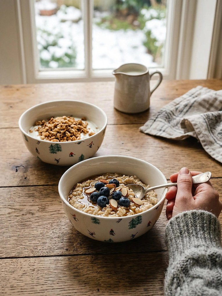 Sinsay - Zimní keramické misky s lyžařským motivem, sada 2 ks - bílá