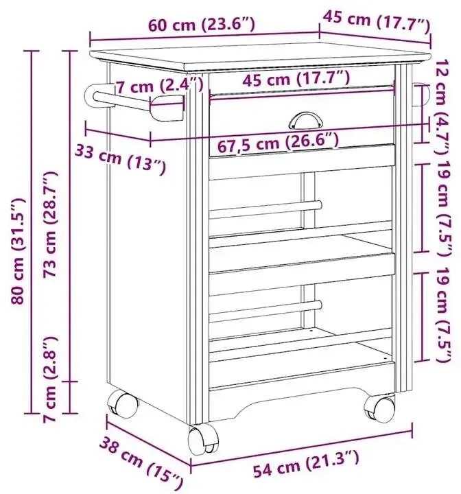 Servírovací stolek, kolečka, dřevo, bílá, hnědá, NoBi NORMAN