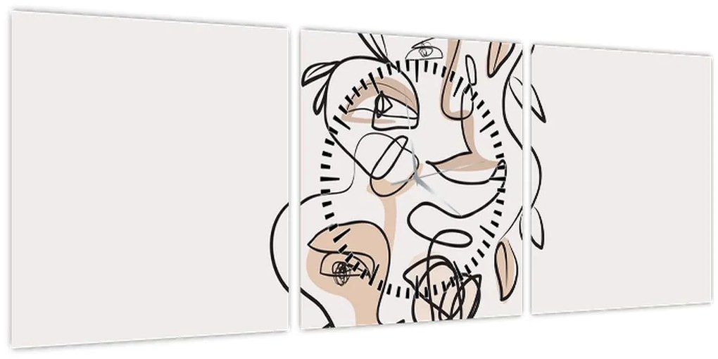 Obraz - Line art obličeje (s hodinami) (90x30 cm)