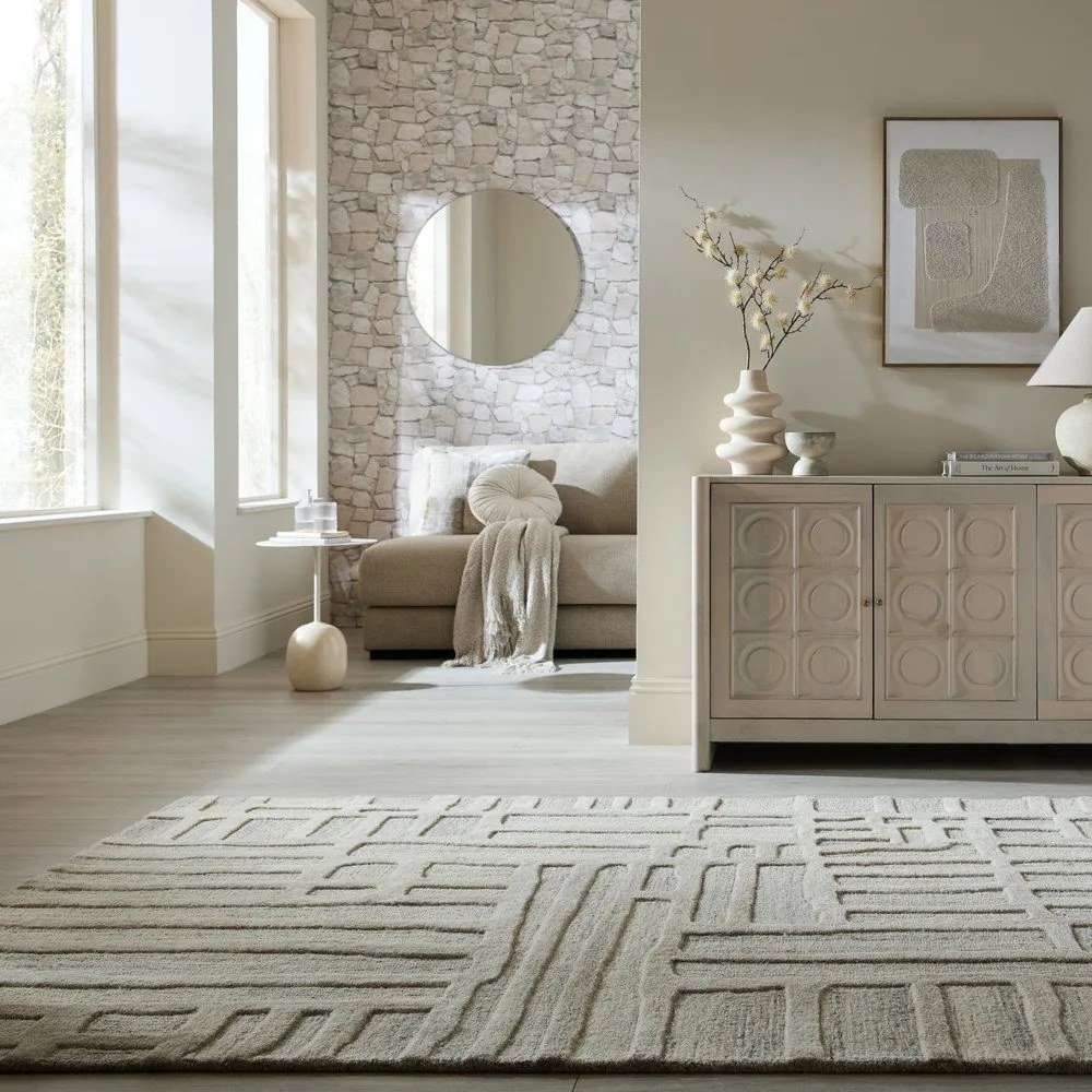 Šedobéžový ručně tkaný vlněný koberec 200x300 cm Elva – Flair Rugs
