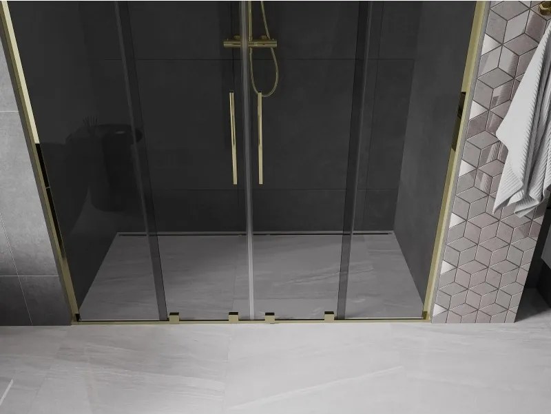 Mexen Velar L Duo, posuvné sprchové dveře do otvoru 170 cm, 8mm šedé sklo, zlatá lesklá, 871-170-003-42-50