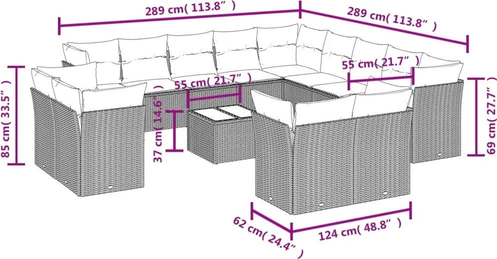 14dílná zahradní sedací souprava s poduškami béžová polyratan 3250397