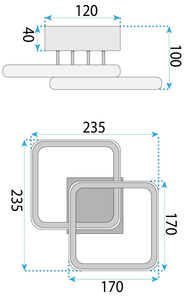 Toolight Toolight, LED stropní svítidlo 23x23cm, 22W, 3000K, LHJ074-C, černá matná, OSW-50034