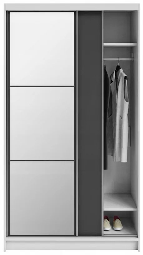 Šatní skříň DENVE 120x218x60,3 cm šedá/bílá se zrcadlem