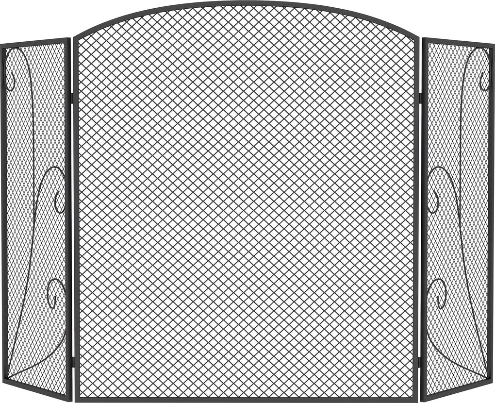 HOMCOM ochrana proti jiskrám pro krb, Skládací s 3 panely z práškově lakovaného kovu, připraveno k použití, 133x1x77 cm, Černá