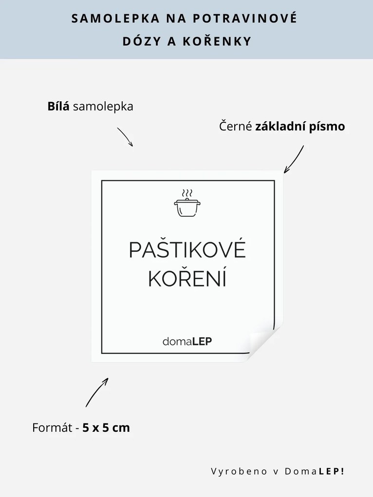 Samolepka na kořenky PAŠTIKOVÉ KOŘENÍ bílá 5 × 5 cm základní písmo