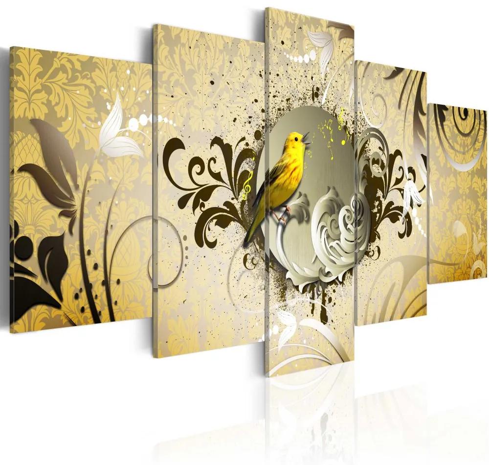 Obraz na plátně Bimago - Yellow bird singing 100x50 cm