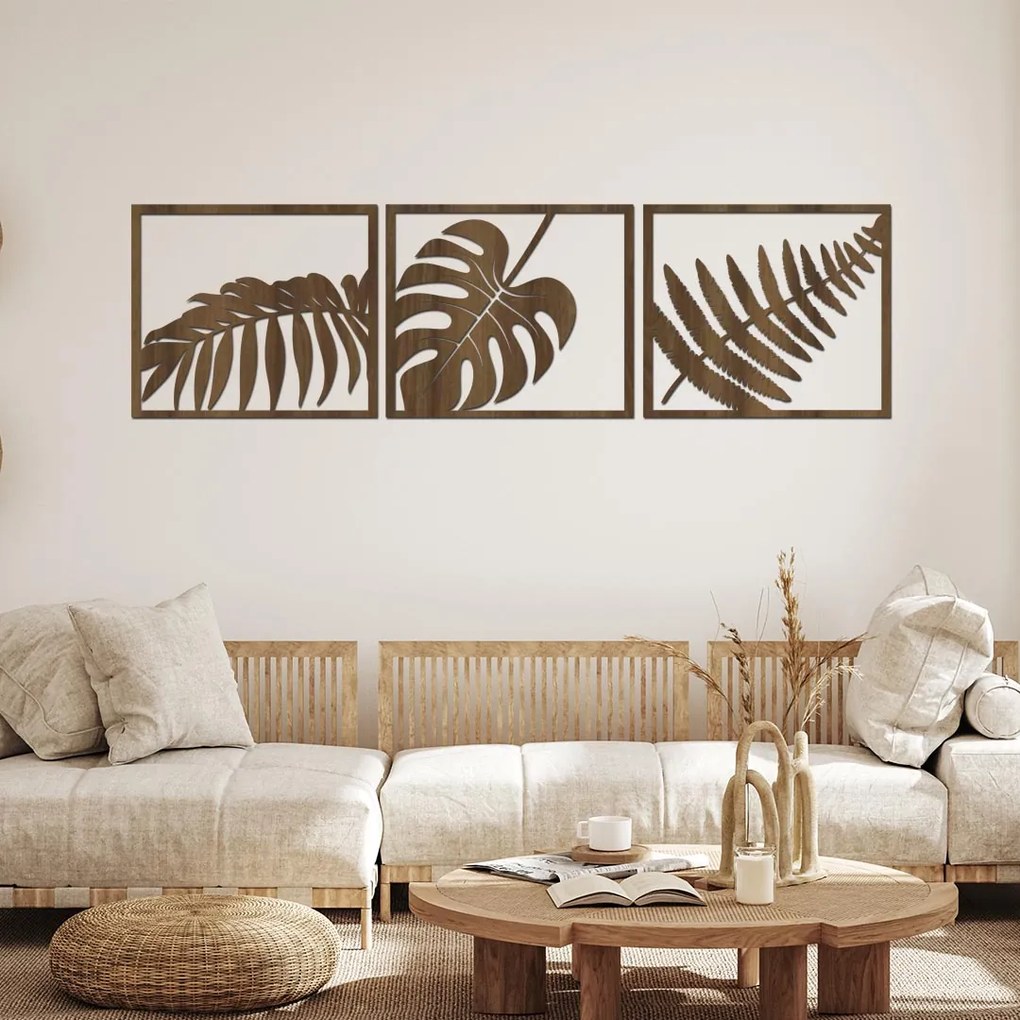dřevo života 3dílný dřevěný obraz exotickych rostlin Barevný vzor: Bílá, Rozměry (cm): 40x36