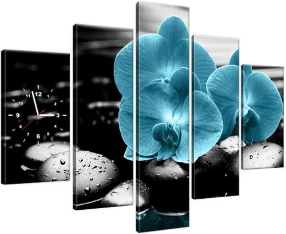 Obraz s hodinami Tyrkysová orchidej a kameny 150x105cm ZP2398A_5H