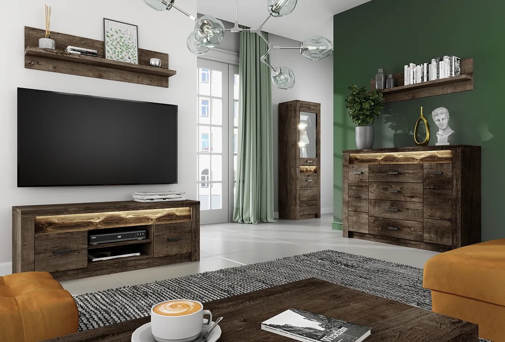 Obývací stěna INDIANAPOLIS t | sestava CH | 330 cm | jasan tmavý