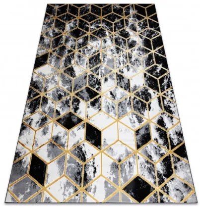 Koberec GLOSS 409A 82 3D kocka - černý, zlatý, šedý