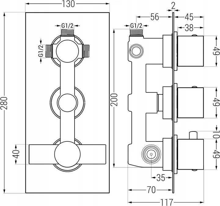 Podomítková termostatická baterie MEXEN CUBE - bílá - 3 výstupy, 77503-20