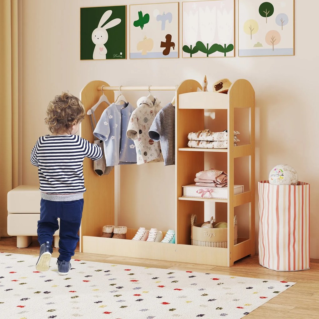 Costway Dětská šatní skříň Dětská se zrcadlem – 93,5 × 38 × 100 cm