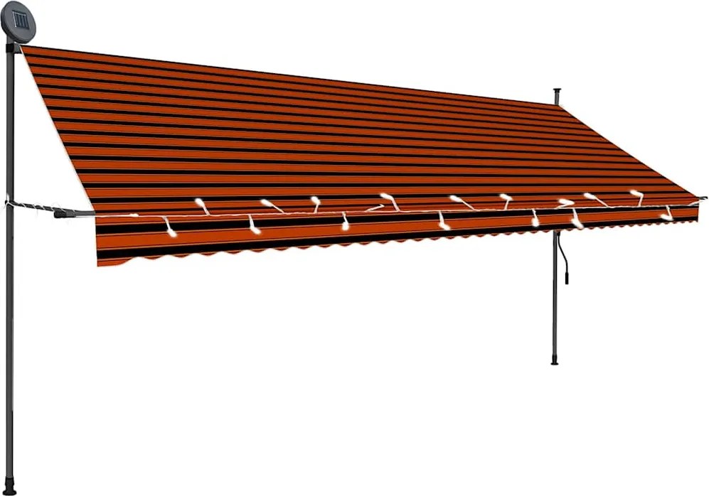 Ručně zatahovací markýza s LED světlem 400 cm oranžovo-hnědá 145882